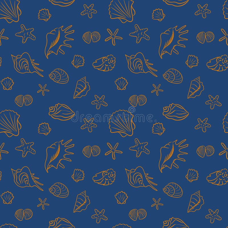 Seashell Outline Sketch Seamless Pattern Stock Vector - Illustration of ...