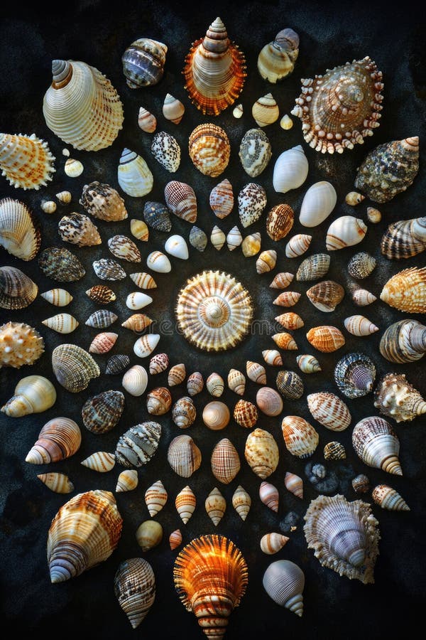 Seashell Pattern on Dark Background Stock Photo - Image of forms ...
