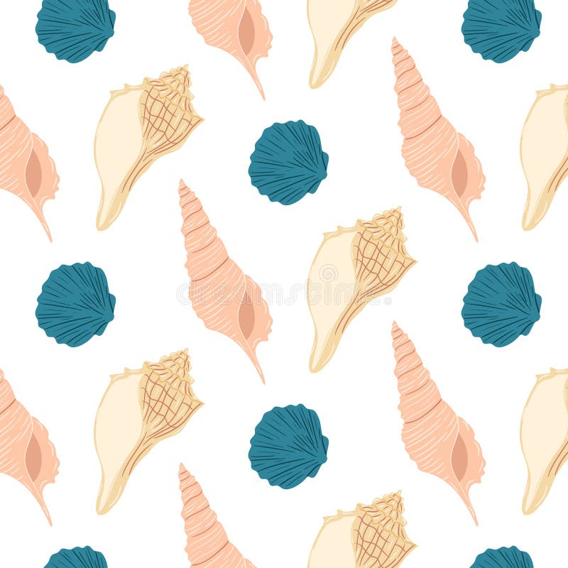 Seashell Pattern Design Featuring Various Shell Shapes and Colors on a ...