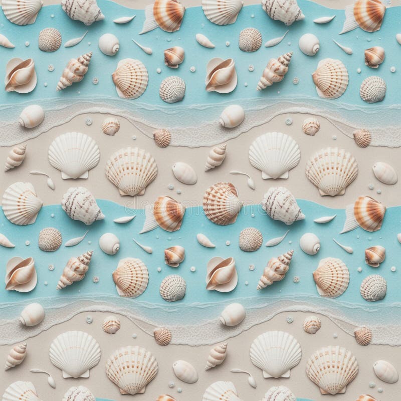 Seashell Pattern Design with Ocean Waves and Sand Beach Summer Vibe ...