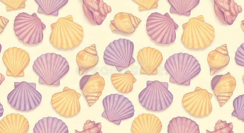 Seashell Pattern Featuring Stylized Scallop and Conch Shells in Pastel ...