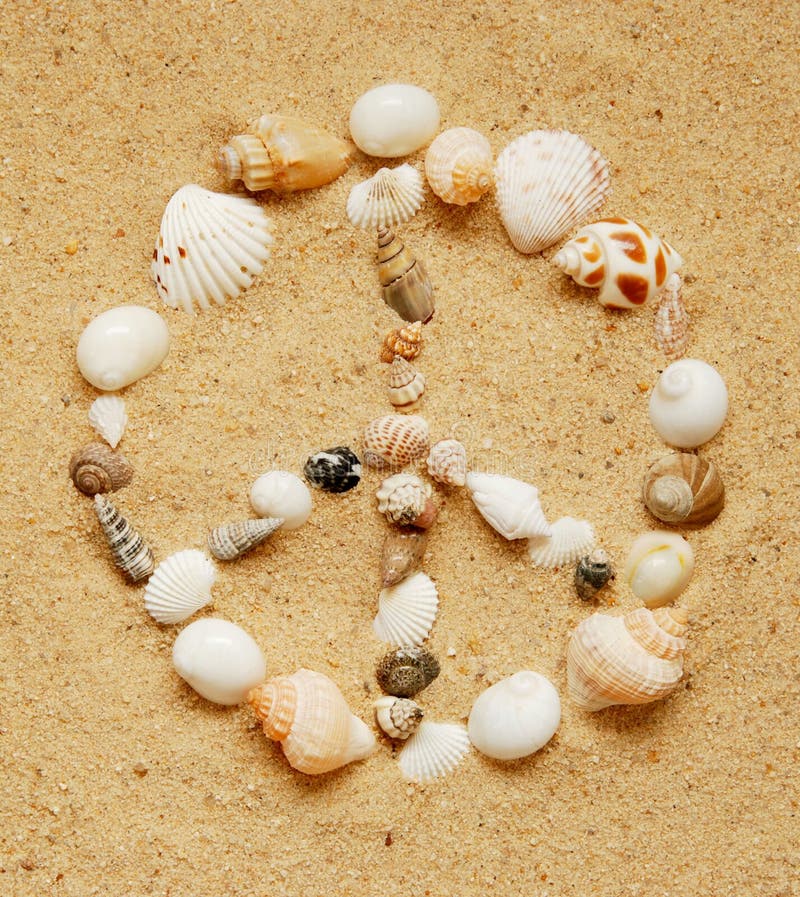 Seashell Peace Sign stock photo. Image of sandy, summer - 19377382