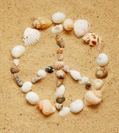 Seashell Peace Sign stock photo. Image of sandy, summer - 19377382