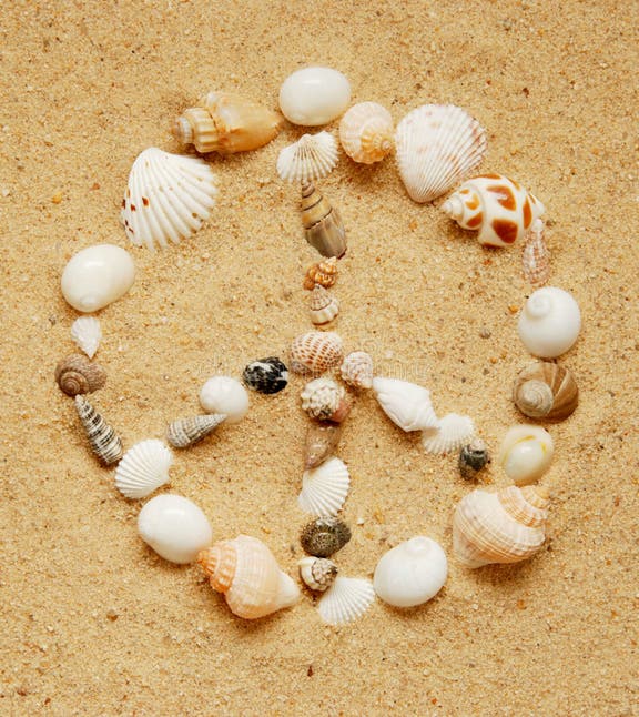 Seashell Peace Sign stock photo. Image of sandy, summer - 19377382
