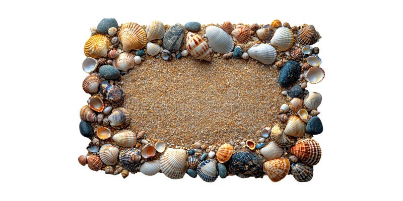 Seashell and Pebble Frame Sandy. Coastal Decor and Beach-Themed Design ...