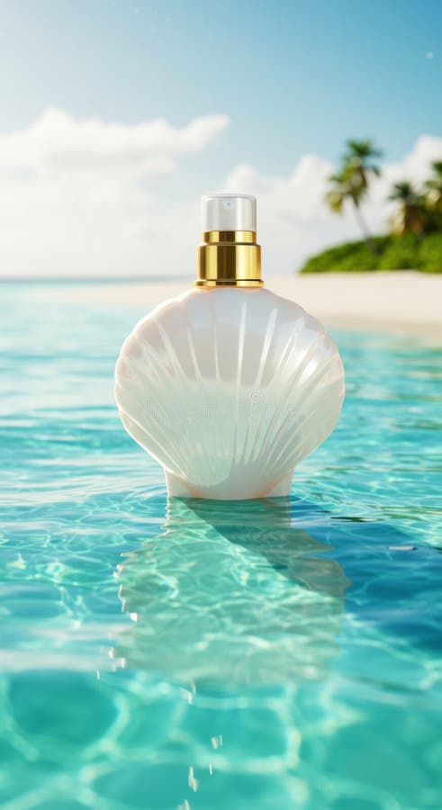 Seashell Perfume Bottle in Turquoise Ocean Water Stock Illustration ...