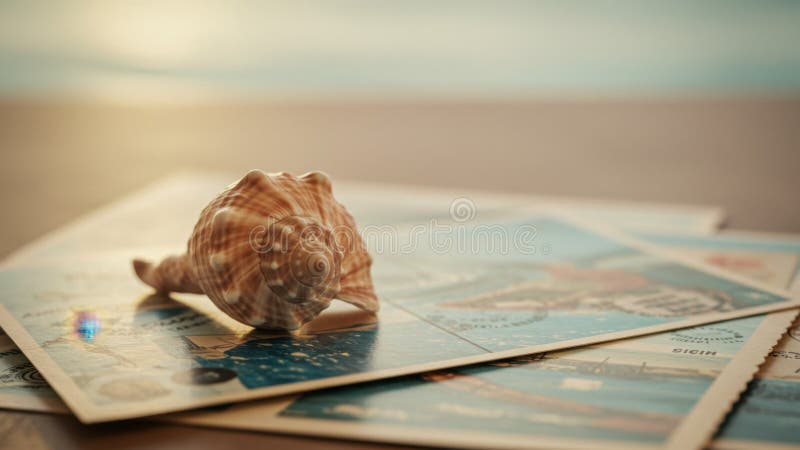 Seashell on Postcards stock illustration. Illustration of ocean - 373466321