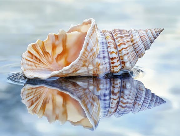 Seashell Reflection in Water Stock Photo - Image of snail, shallow ...