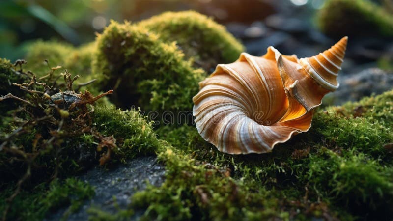 Seashell on Mossy Rock: Nature S Exquisite Spiral Stock Illustration ...