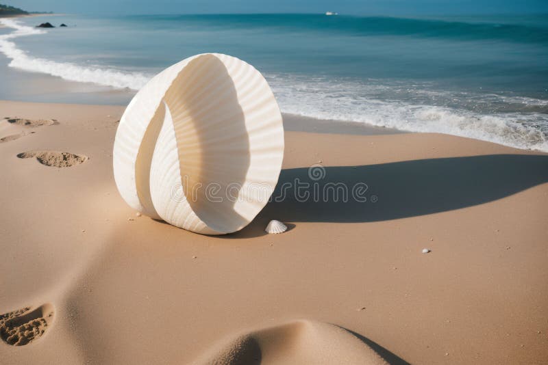 Seashell Resting on Sandy Beach by the Ocean. Stock Illustration ...
