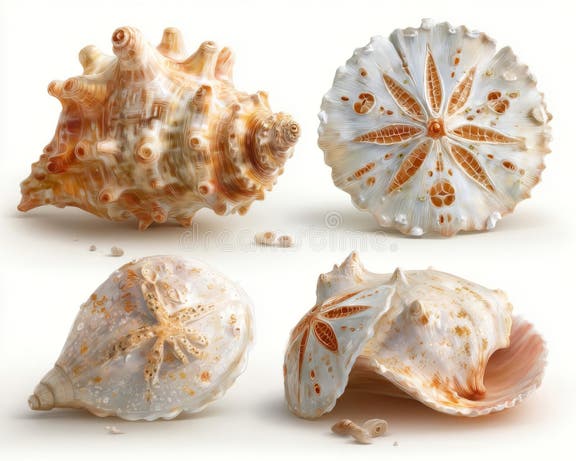 Seashell and Sand Dollar Collection on White Background Stock ...