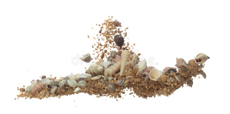 Seashell Sand Fall Splashing in Air. Sea Shell Explosion Flying, Sand ...