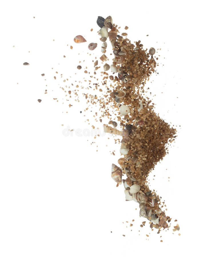 Seashell Sand Fall Splashing in Air. Sea Shell Explosion Flying, Sand ...