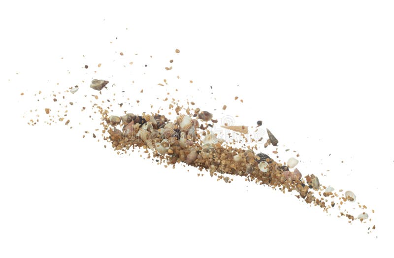 Seashell Sand Fall Splashing in Air. Sea Shell Explosion Flying, Sand ...
