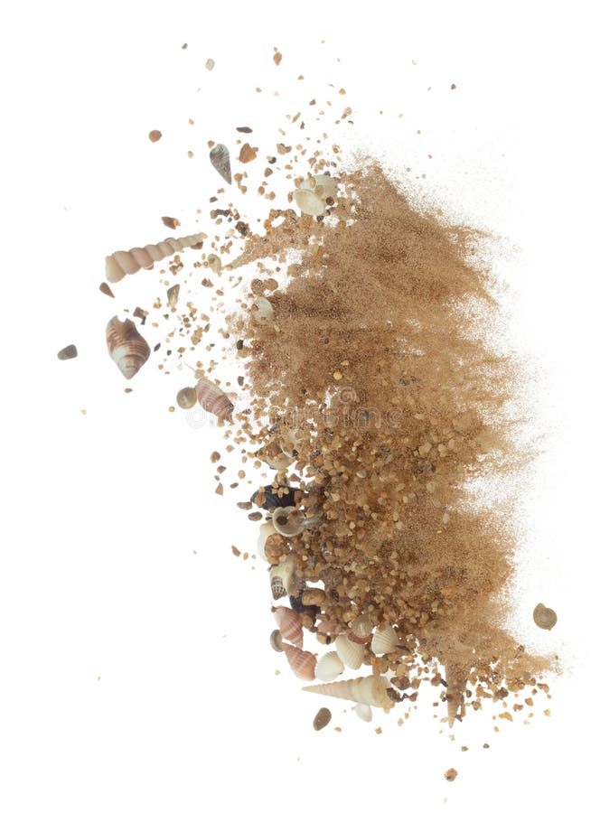 Seashell Sand Fall Splashing in Air. Sea Shell Explosion Flying, Sand ...