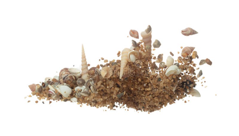 Seashell Sand Fall Splashing in Air. Sea Shell Explosion Flying, Sand ...