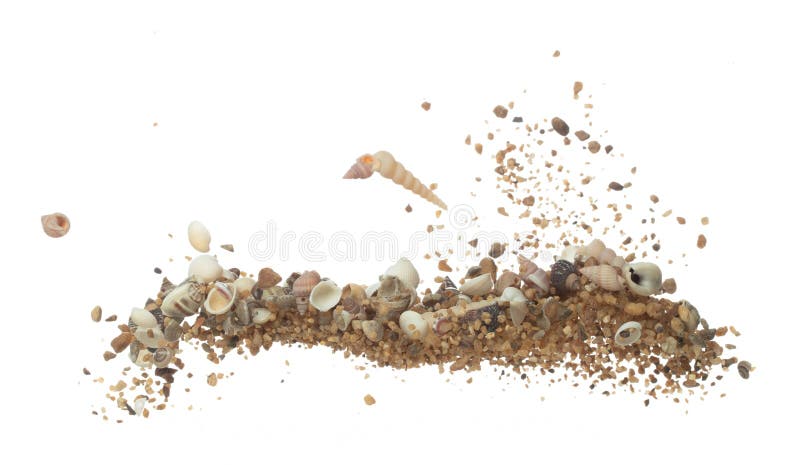 Seashell Sand Fall Splashing in Air. Sea Shell Explosion Flying, Sand ...