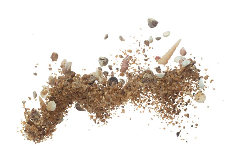 Seashell Sand Fall Splashing in Air. Sea Shell Explosion Flying, Sand ...