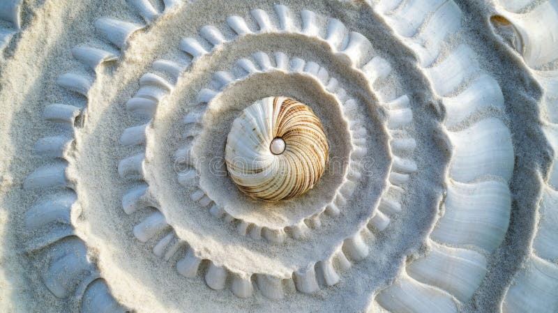 Seashell in Sand Spiral Pattern on Beach Stock Illustration ...