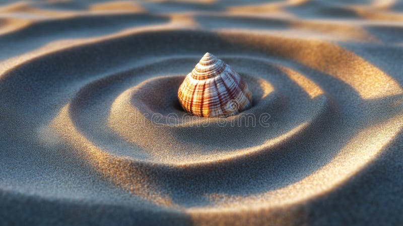 Seashell in a Sand Spiral at Sunrise Stock Illustration - Illustration ...