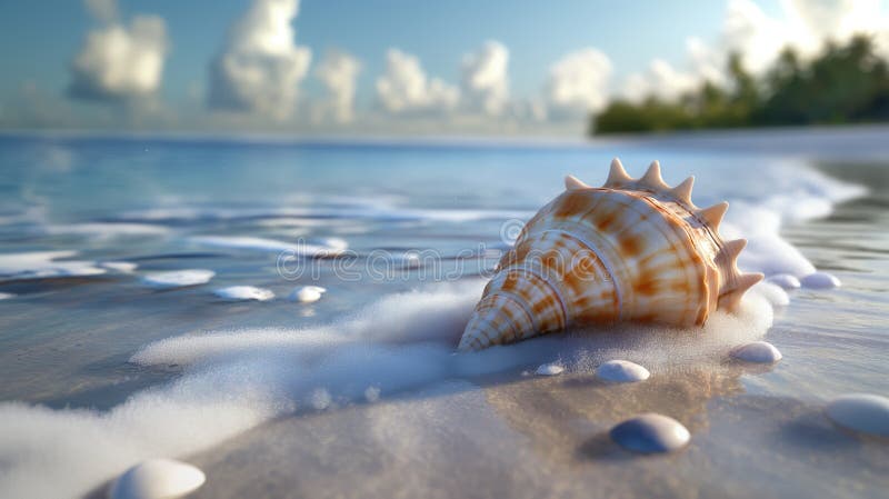 Seashell on the Sandy Beach. 3d Render Illustration. Stock Illustration ...