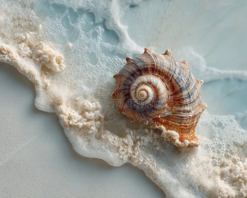 Seashell on Sandy Beach with Ocean Wave Stock Illustration ...