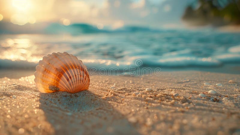 A Seashell on a Sandy Beach at Sunrise Stock Photo - Image of summer ...