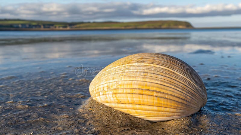 Seashell on Sandy Beach with Water View Landscape Stock Image - Image ...