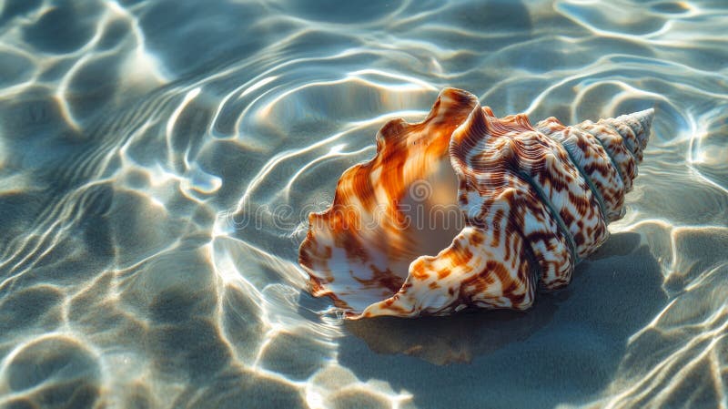Seashell on Sandy Ocean Floor with Sunlight Reflections, Peaceful ...