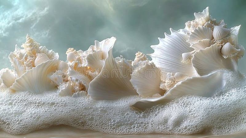 Seashell Sculpture on a Foamy Shore Stock Photo - Image of nature ...