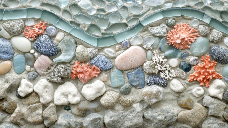 Seashell and Sea Glass Mosaic Beach Texture Stock Illustration ...