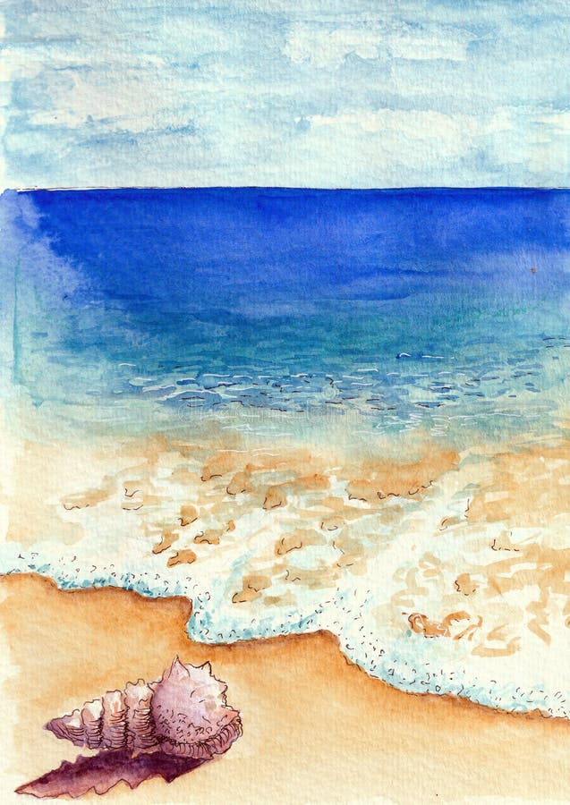 Seashell by the sea stock image. Image of mural, beach - 221747499