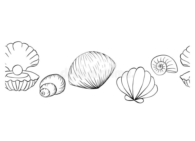 Seashell Seamless Pattern. Summer Ocean Print with Shells, Oysters ...