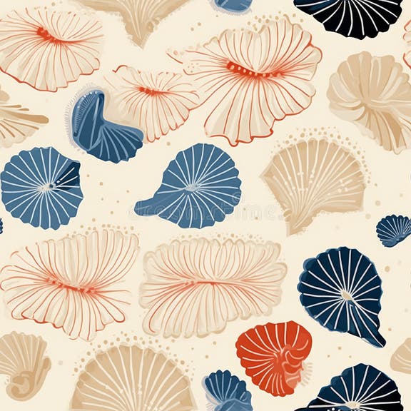 Seashell Seamless Pattern - Marine Repeat Vector Design with Retro ...