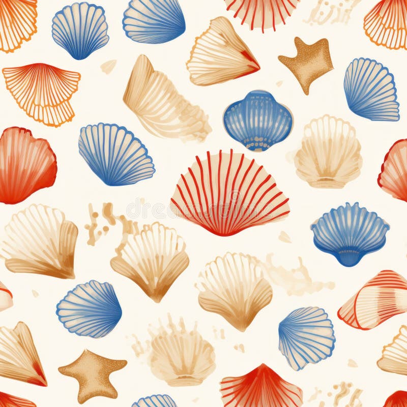 Seashell Seamless Pattern - Marine Repeat Vector Design with Retro ...