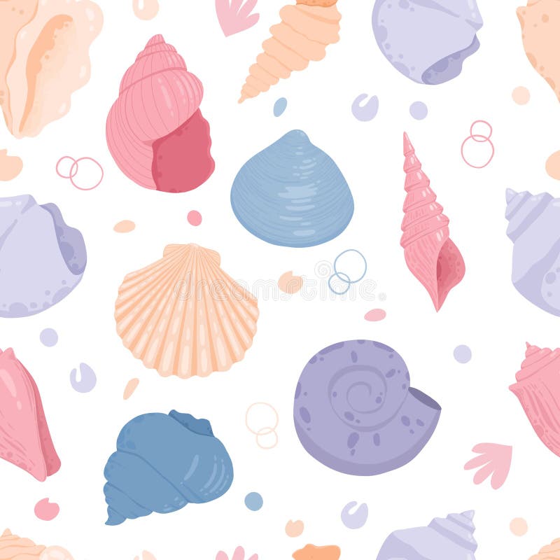 Seashell Seamless Pattern. Tropical and Nautical Elements. Ocean ...