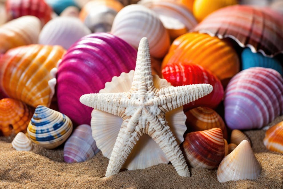 A Seashell Set Aside from a Group of Brightly Colored Ones Stock Photo ...