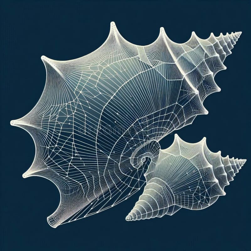 Seashell Shapes Depicted with Geometric Lines and Facets Adding Stock ...