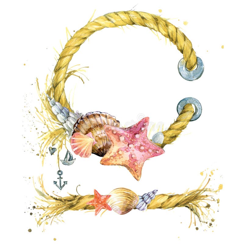 Seashell and Sea Ship Rope with Sea Sand Stock Illustration ...