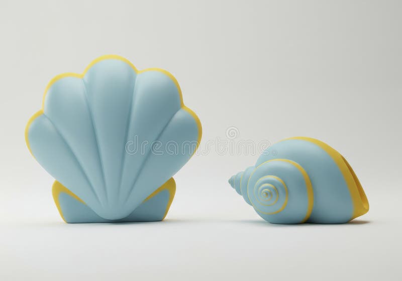 Seashell and Spiral Shell Decorative Sculptures in Blue and Yellow ...