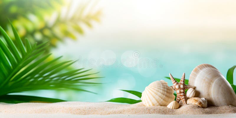 Seashell and Starfish on the Beach. Banner Summer Background with White ...