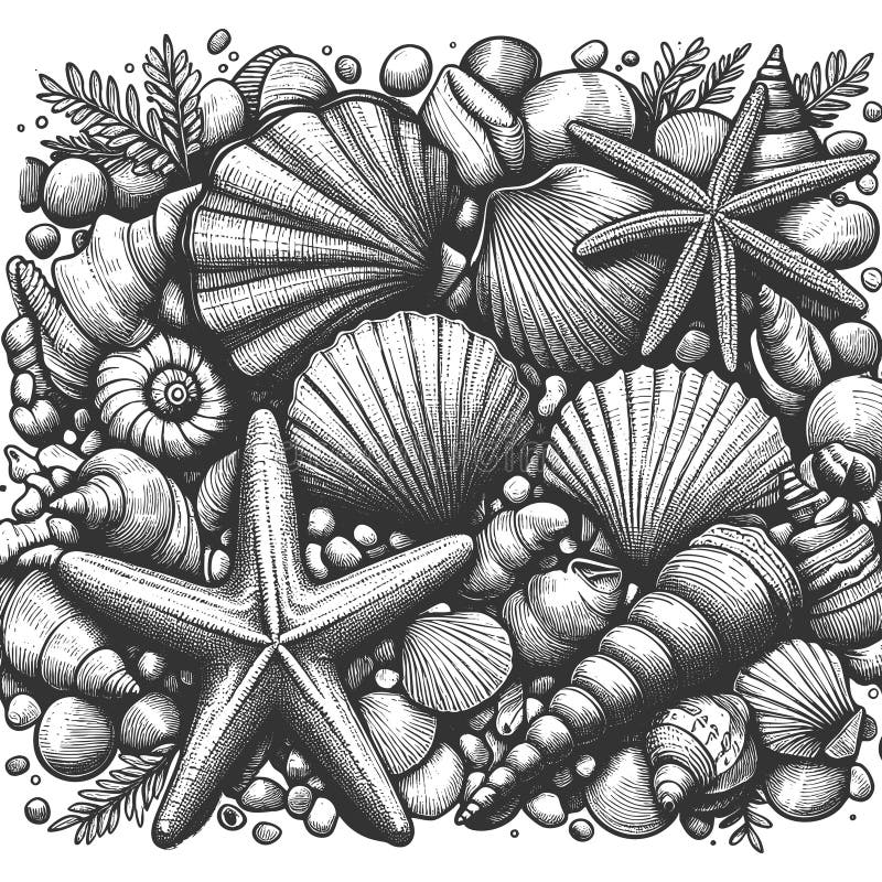 Seashell and Starfish Beach Collection Raster Stock Image - Image of ...