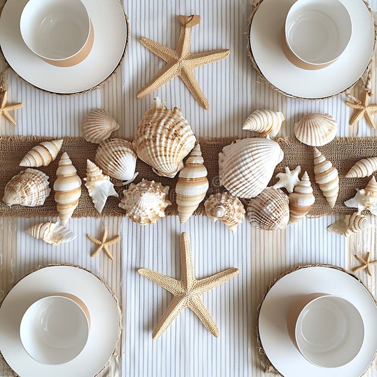 Seashell and Starfish Table Setting Decoration Stock Illustration ...