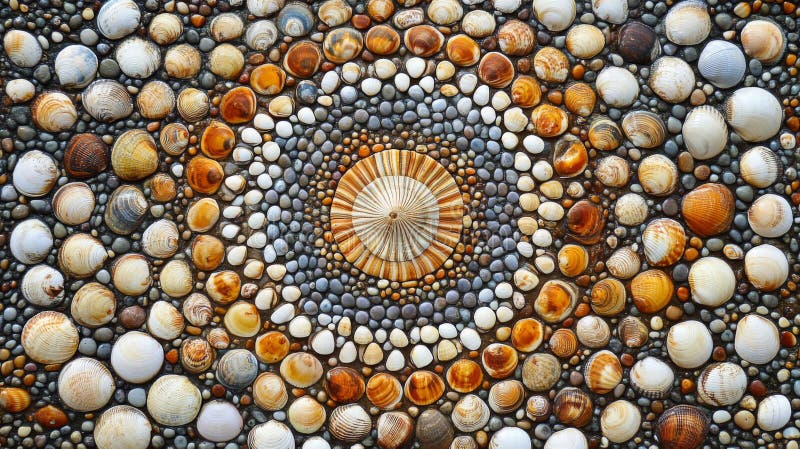 Seashell and Stone Mosaic Art: Circular Pattern Texture Stock ...