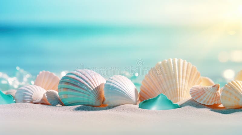 Seashell on the Summer Beach in Sea Water. Summer Background. Summer ...