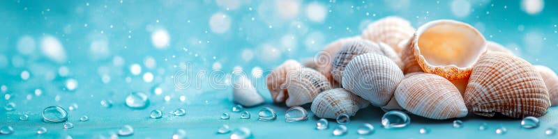 White Seashells on a Pastel Blue Background. Summer Holiday and ...