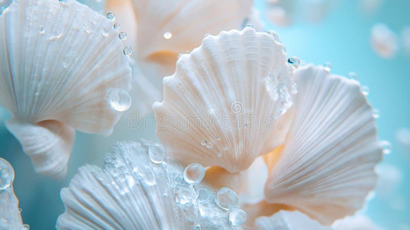 White Seashells on a Pastel Blue Background. Summer Holiday and ...