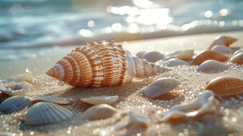 A Seashell on a Sunny Beach with More Shells Stock Photo - Image of ...