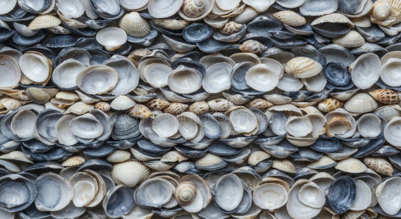 Seashell Texture Background: Grey and White Shells Close Up Stock ...