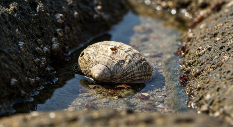 Seashell in Tide Pool on Rocky Coast Stock Illustration - Illustration ...